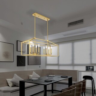 8 Lights Gold Chandelier and Handing Pendant lights for Kitchen/Dining ...