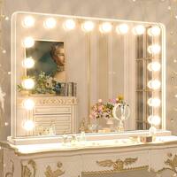 VANITII Large Hollywood Makeup Vanity Mirror with 15 LED Bulbs 3 Lights Adjustable USB Charging ...