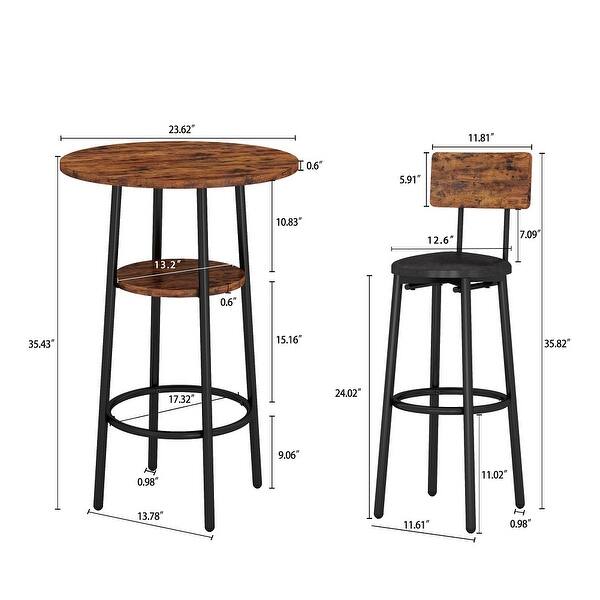 Double Layer Round Bar Table with 2 Bar Stools Soft Seat Back - Bed ...