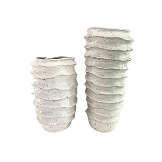 Set of Two Tall Creamy Grooved Ceramic Vases - Bed Bath & Beyond - 40274438