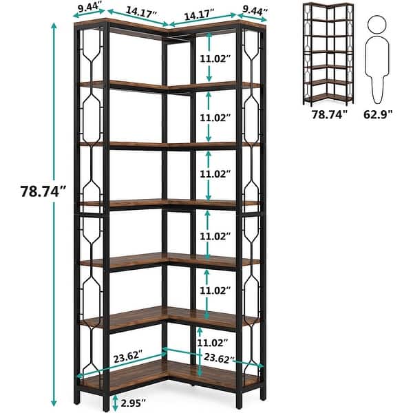 Corner Shelf, 7-Tier Industrial Corner Bookshelf Corner Bookcase - Bed ...