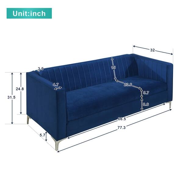 2-3 Seater Modern Couch with Vertical Striped Decoration and Metal Leg ...
