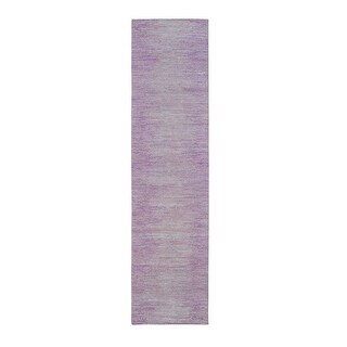 Shahbanu Rugs Pink Zero Pile Wool Only Ombre Design Hand Knotted Wide ...