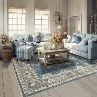 Hand Knotted Traditional Blue Wool Oriental Rug Turkish Oushak - 9' x ...