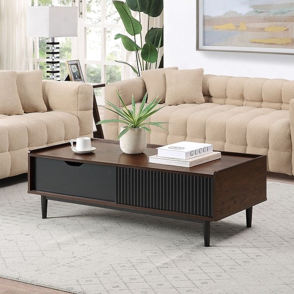 Manhattan Comfort Duane Modern Ribbed Coffee Table with Drawer and ...
