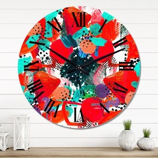 Designart 'Red And Turquoise Brush Patterns' Patterned wall clock - Bed ...