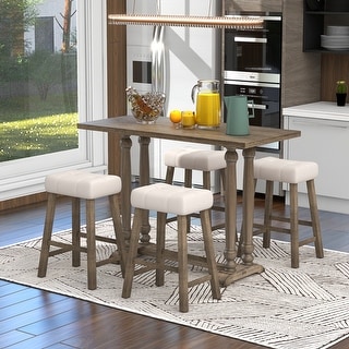 5-Piece Counter Height Wooden Dining Set, 36" inch Dining Table Kitchen ...