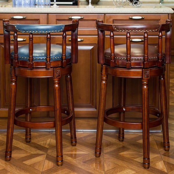 Cow top Leather Wooden Bar Stools, Swivel Bar Chair with Backs for Home ...