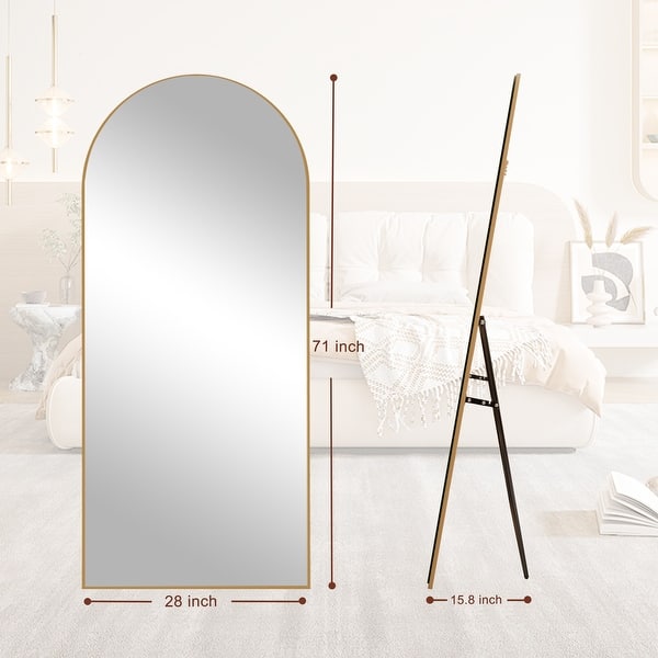 Classic Wood Arched Full Length Mirror with Stand, Floor Mirror - Bed ...