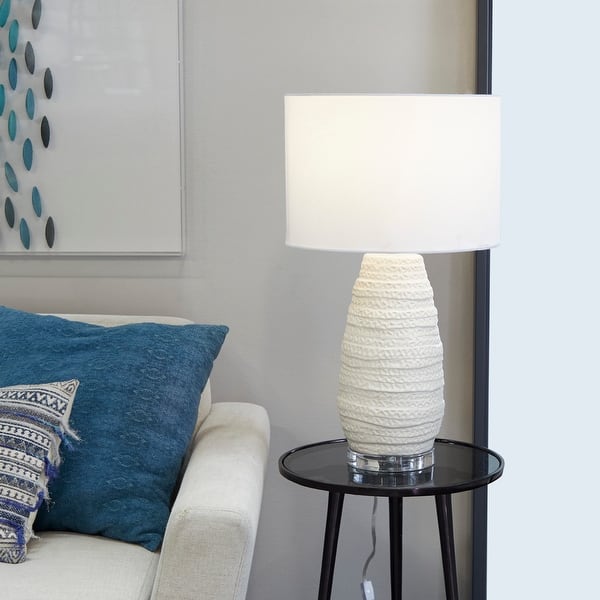 Cream Ceramic Gourd Style Base Room Table Lamp with Drum Shade - Bed ...