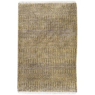 One of a Kind Hand-Knotted Modern 2' x 3' Trellis Wool Beige Rug - 2' x ...