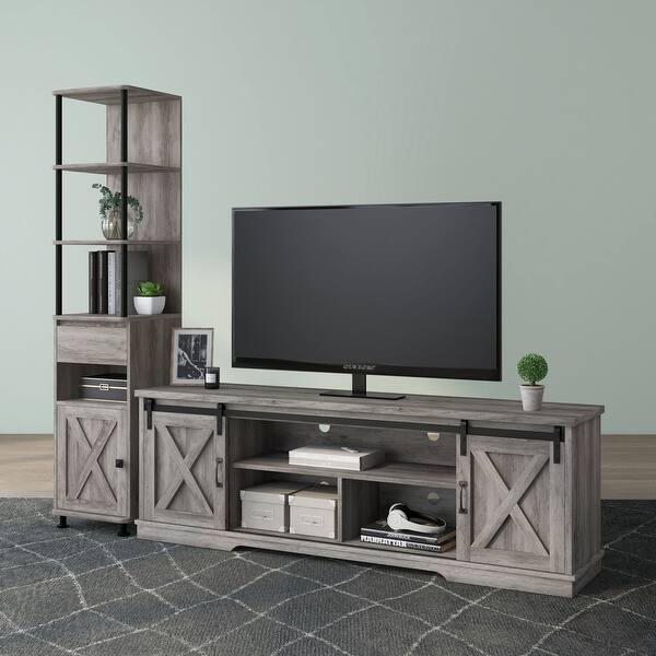 DH BASIC Modern Farmhouse Grey Oak 71-inch 2-Piece Entertainment Set by ...