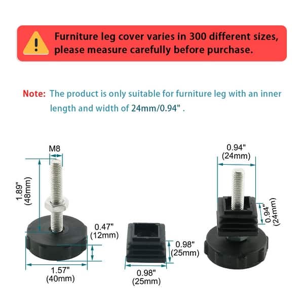 M8 Leveling Feet Square Tube Inserts Kit Furniture Glide Adjustable ...