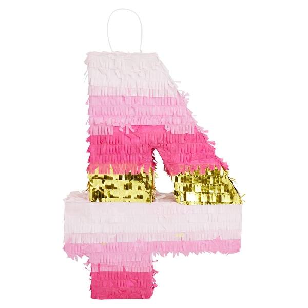 Small Pink and Gold Number 4 Pinata for Kids 4th Birthday Party ...