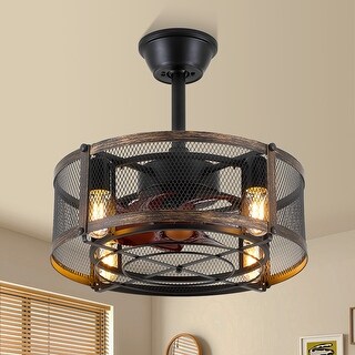 18 Inches Caged Ceiling Fan with Light, Black Downrod Ceiling Fans ...