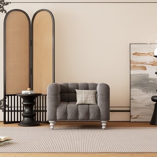 Square Gray Tufted Single Sofa Chair Deep Seat Fluff Upholstered Sofa ...