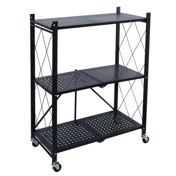Organize It All Foldable Metal Rack with Wheels in Black - Bed Bath ...