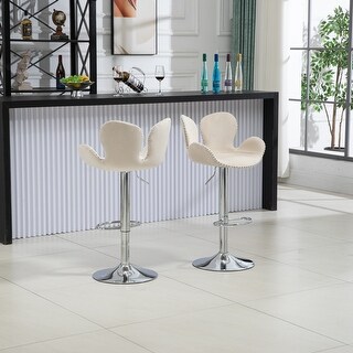 Beige Flowers Bar Stools Sets Adjustable Counter Height Dining Chair ...