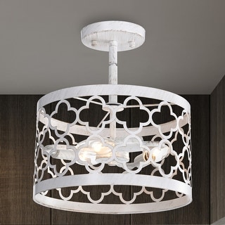 White Semi Flush Mount Chandelier 3-Light Small Ceiling Light - Bed ...