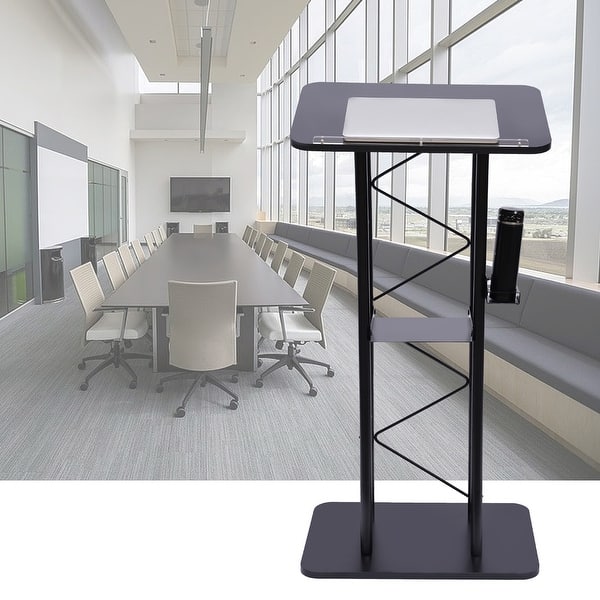 Curved Podium Stand Metal Black Pulpit Lectern for Speeches - Bed Bath ...