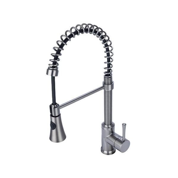 Residential Spring Kitchen Pulldown Faucet Cone Sprayer in Pewter - Bed ...