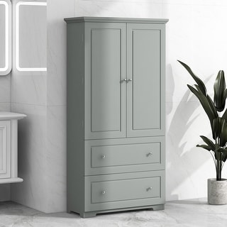 Wide Bathroom Storage Cabinet,with Two Drawers and Adjustable Shelf ...