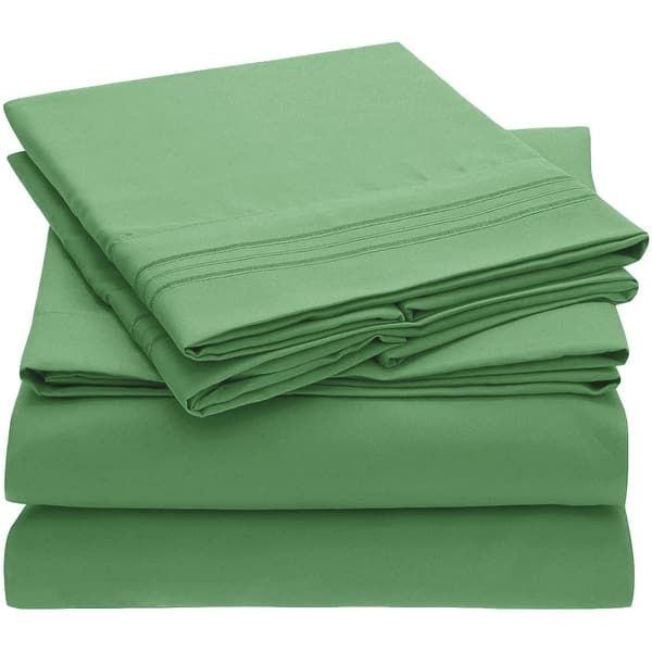 4 PC Light Green Sheet Set 2000 Embroidery Soft Cozy 12" Deep Pocket ...