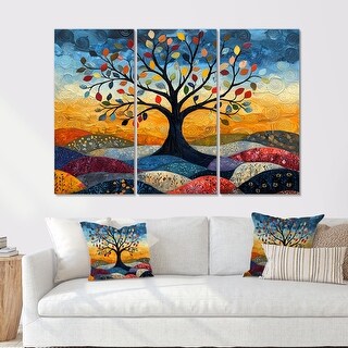 Designart "Orange Folklore Branches Tree Of Life II" Tree Of Life Metal ...