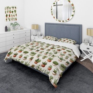 Designart "Minimalist Succulents I" Green Floral Bed Cover Set With 2 ...