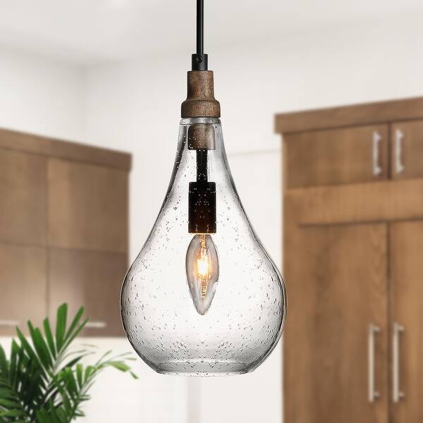 Luray Rustic Farmhouse 1-light Wood Glass Drop Kitchen Island Pendant ...