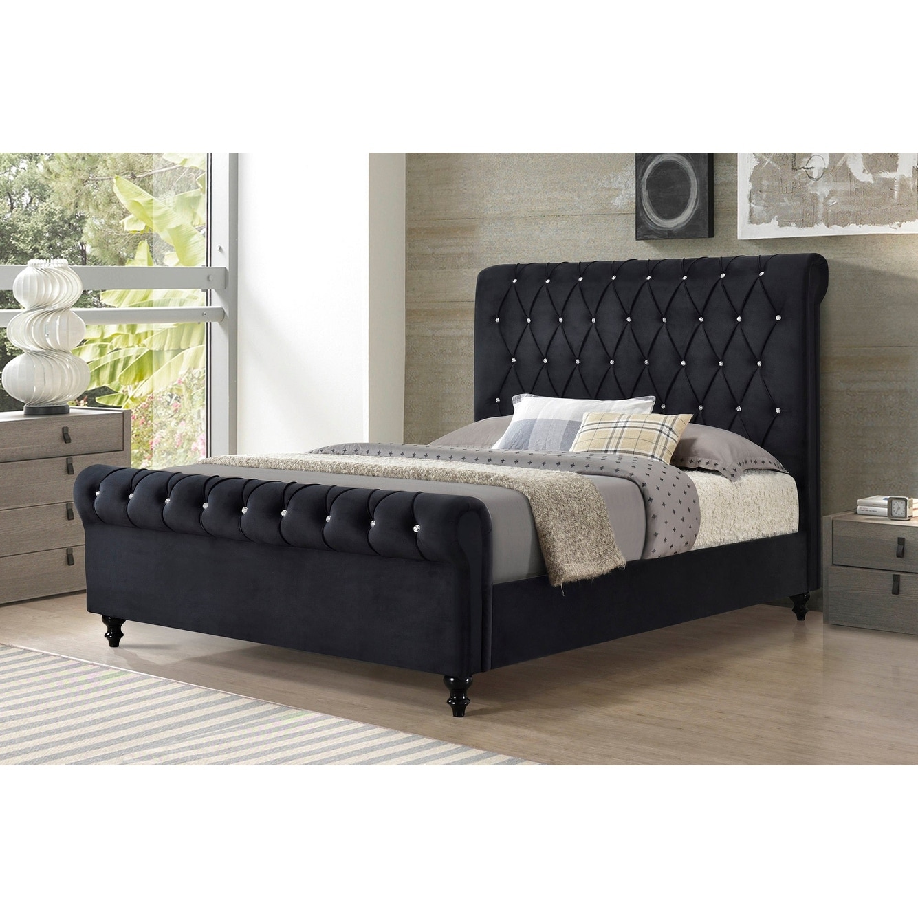 Black velvet headboard with crystals store