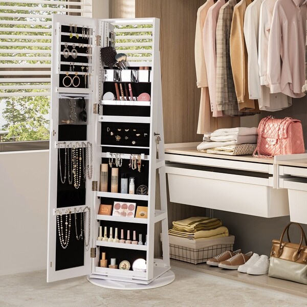 HOMCOM Jewelry Armoire with Mirror and 18 LED Lights, Wall-Mounted/Over ...