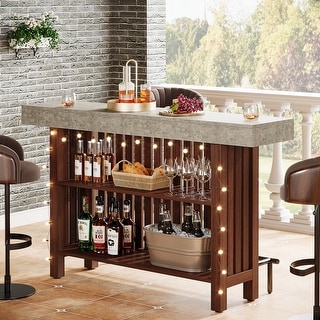 63" Home Bar Unit, Modern 2-Tier Bar Table with Footrest - Bed Bath ...