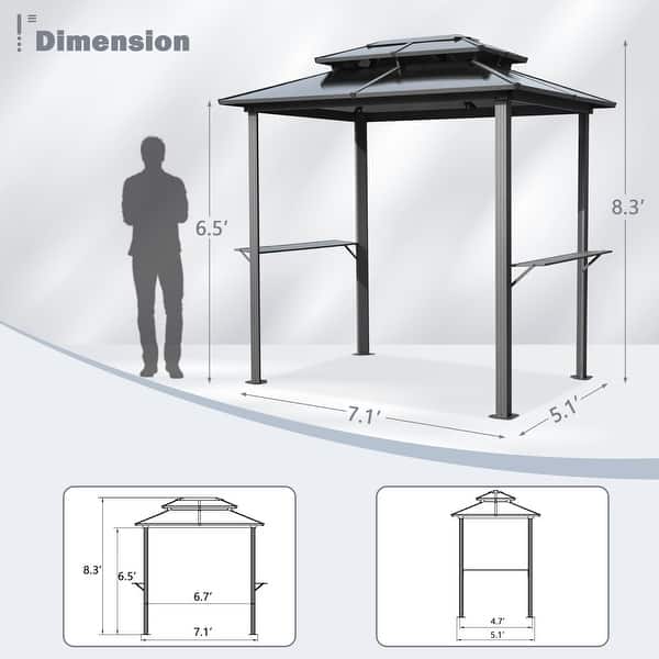 Hardtop Grill Gazebo with Bar & Shelves, Double Roof Metal Patio BBQ ...