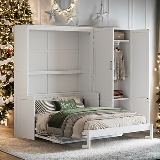 Queen Size Murphy Bed Wall Bed with Wardrobe and Hydraulic Lift System ...