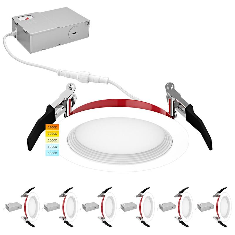 Luxrite 6-Pack 4 Inch LED Fire Rated Recessed Lights, 5CCT 2700K-5000K ...