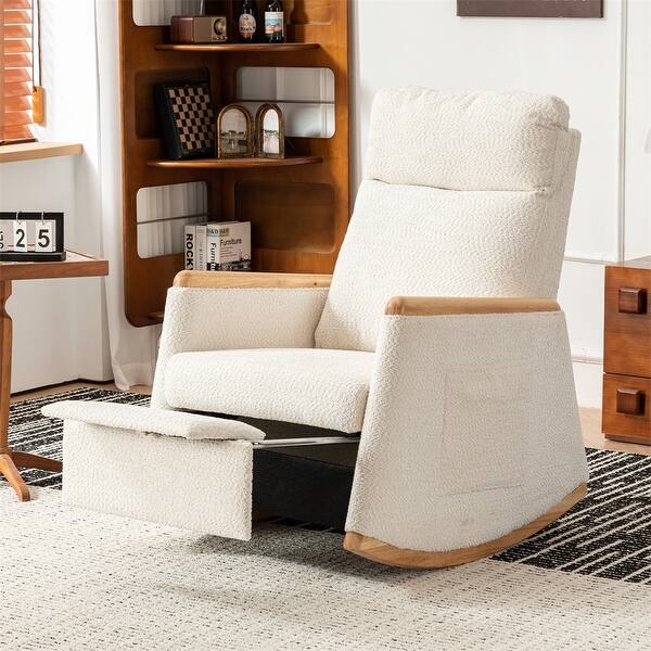 High Back Upholstered Rocker Chair with Footrest, Wood Rocking Legs ...