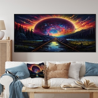 Designart "Starry Night Train Tracks To The Sky III" Train Blue Wall ...