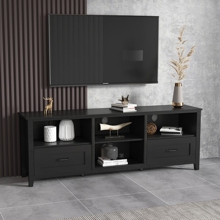 Black TV Stand Console Table with 2 Drawers & 4 High-Capacity Storage ...