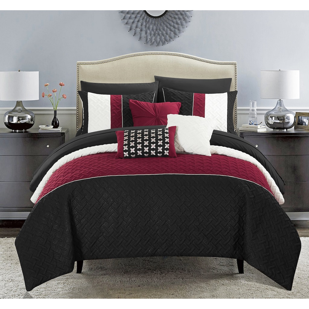 Chic Home Arza 10 Piece Color Block Quilted Comforter Set - Overstock ...