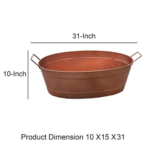 Oval Shape Hammered texture Metal Tub with 2 Side Handles, Copper - 9.5 ...