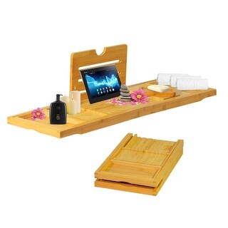 Bamboo Bathtub Tray Caddy - Collapsible & Folding Bath Tray for Tub ...