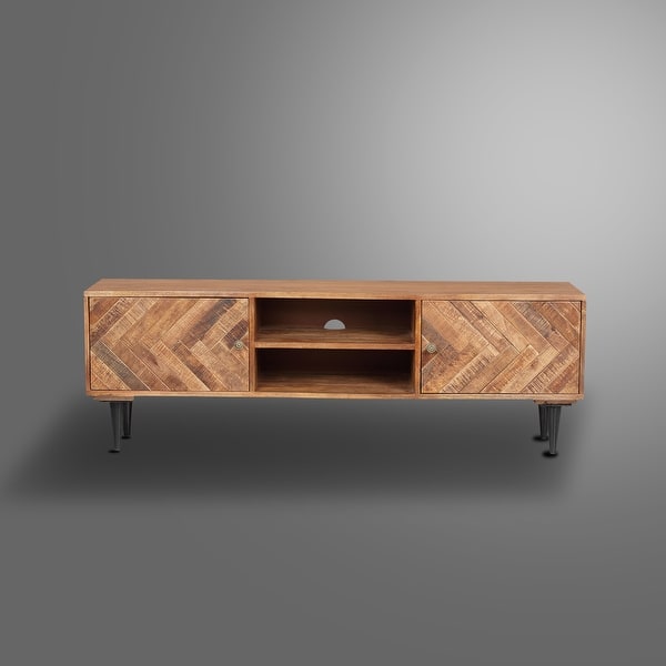Modern Solid Wood Media Console with 2 Doors and Metal Legs - Bed Bath ...