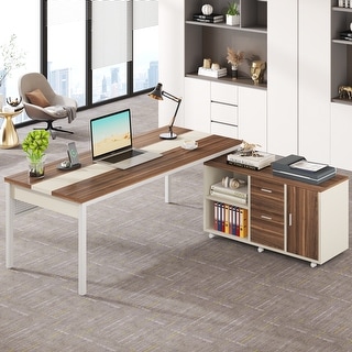 70.8" Large Executive Office Desk and 47" Lateral File Cabinet Combo, L ...