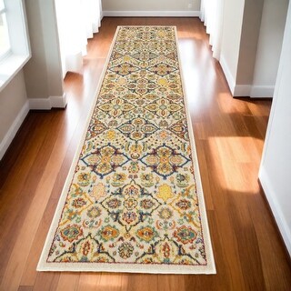 HomeRoots 10' Runner Ivory and Blue Floral Power Loom Runner Rug - 120 ...