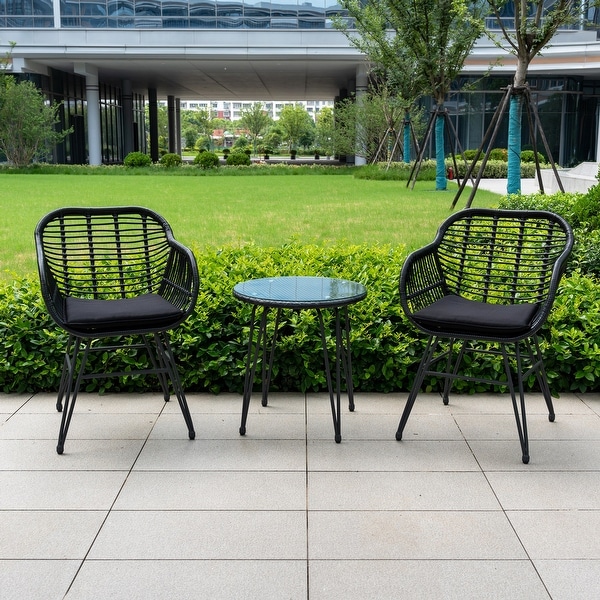 3 Piece Outdoor Wicker Furniture Patio Bistro Set With Cushions for Porch Poolside Garden 21.2 L x 23.6 W x 31.5 H On Sale Bed Bath Beyond 31438180