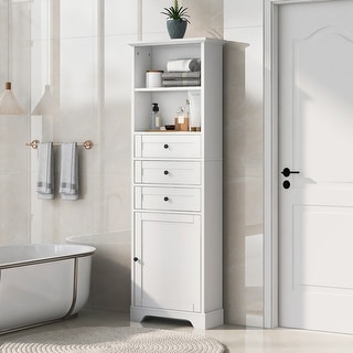 Tall Storage Cabinet with 3 Drawers and Adjustable Shelves for Bathroom ...
