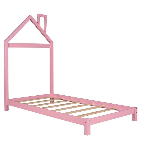 Easy Assemble Low Floor Twin Wood Platform Bed House Bed with Chimney ...