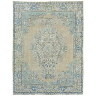 Shahbanu Rugs Beige Vintage Persian Tabriz Hand Knotted Sheared Low ...