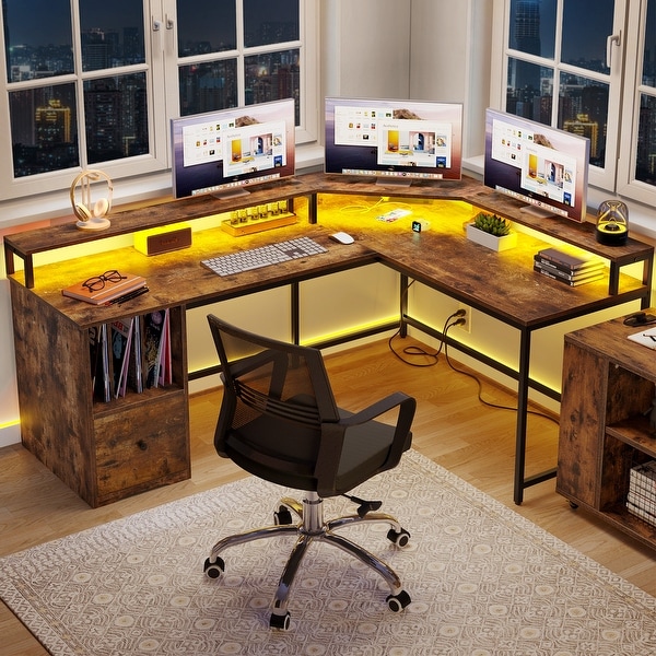 Moasis 66 inch L Shaped Gaming Desk with Shelves and Monitor Stand Home Office Desk On Sale Bed Bath Beyond 37998142